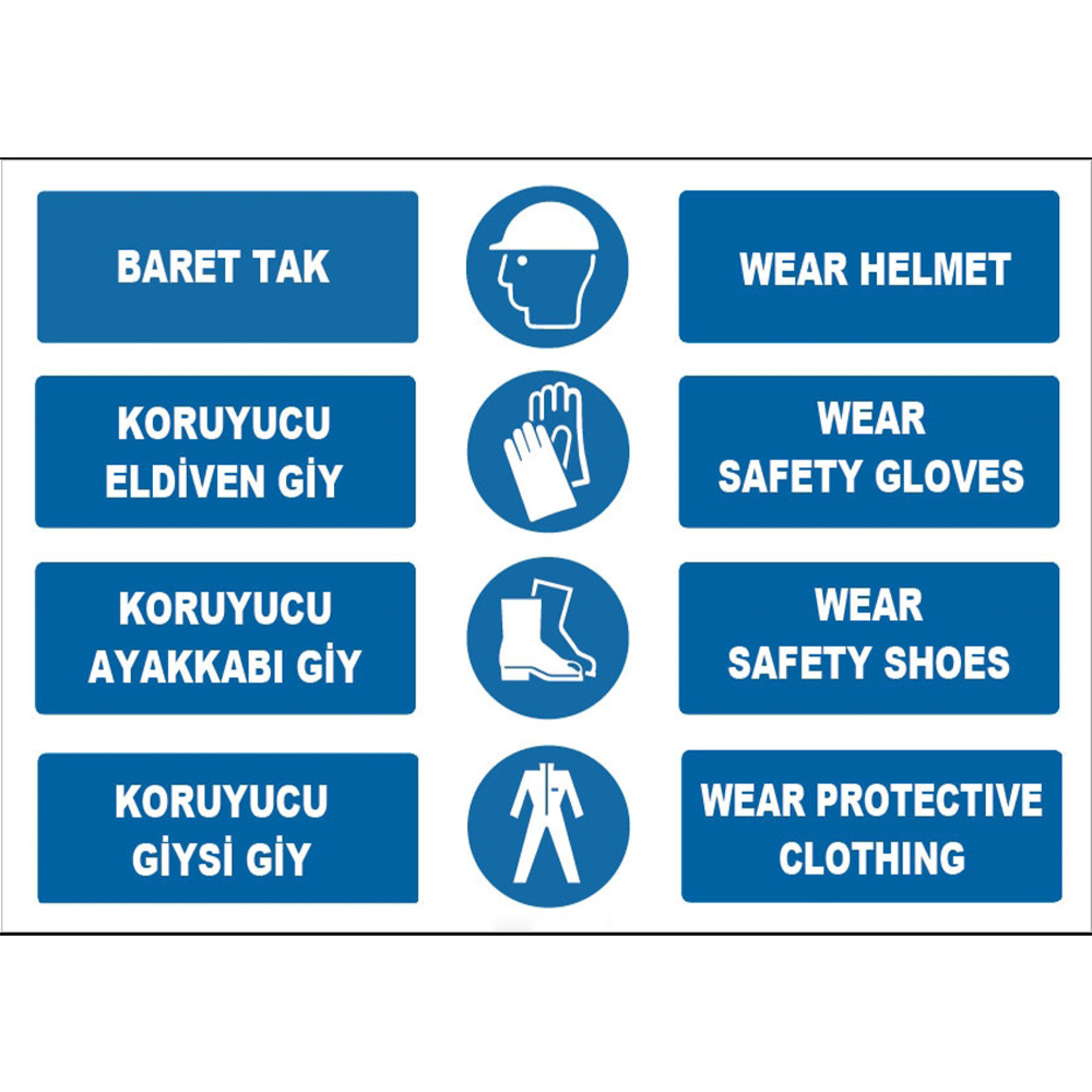 Turkish English Hard Hat Wear Gloves Shoes Wear Clothes Sign Board Sign ...